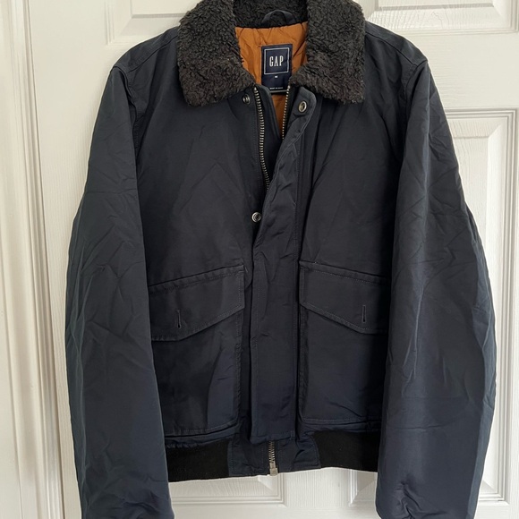 GAP | Jackets & Coats | Gap Mens Navy Bomber Jacket With Shearling ...